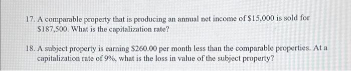 Solved 17. A comparable property that is producing an annual | Chegg.com