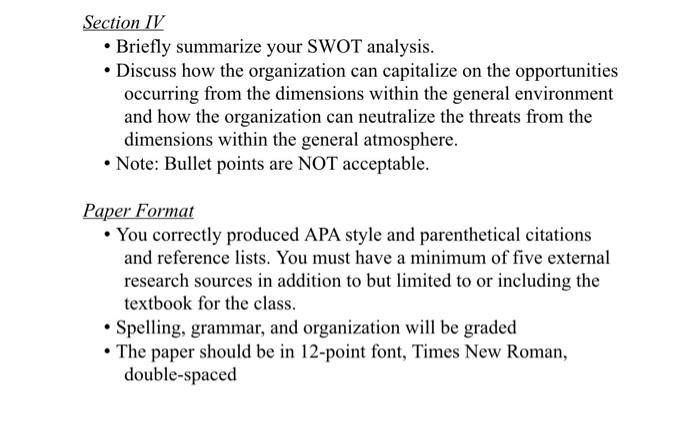 Solved SWOT Analysis For this assignment, select an | Chegg.com