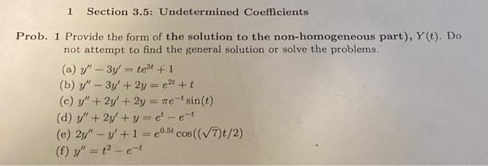 Solved 1 Section 3.5: Undetermined Coefficients rob. 1 | Chegg.com