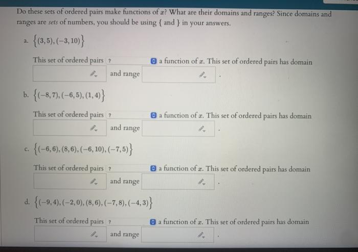 Solved Do these sets of ordered pairs make functions of u? | Chegg.com