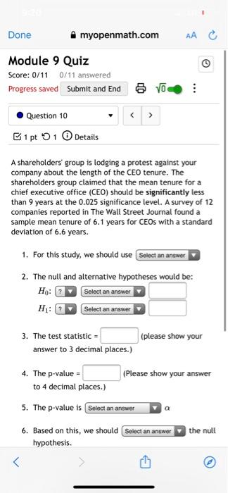 Solved Done myopenmath.com АА С Module 9 Quiz Score: | Chegg.com