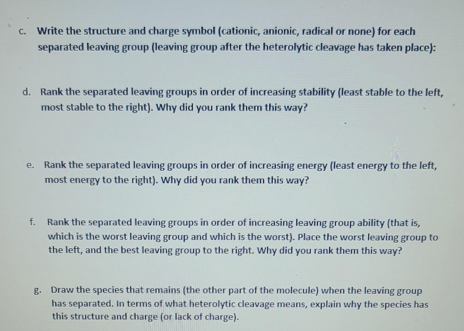 Solved c. Write the structure and charge symbol (cationic, | Chegg.com