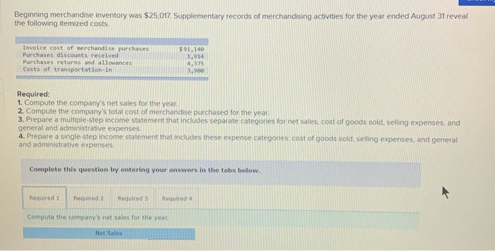 Solved Problem 4-3A Computing merchandising amounts and | Chegg.com