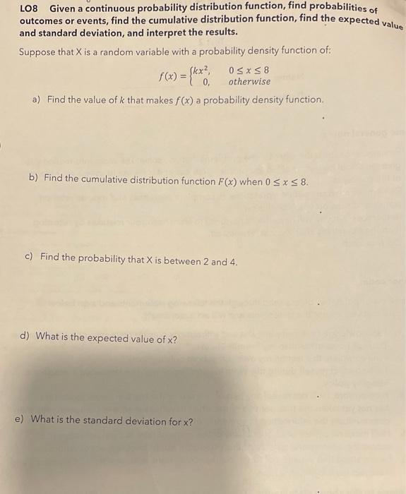 Solved LO8 Given a continuous probability distribution | Chegg.com