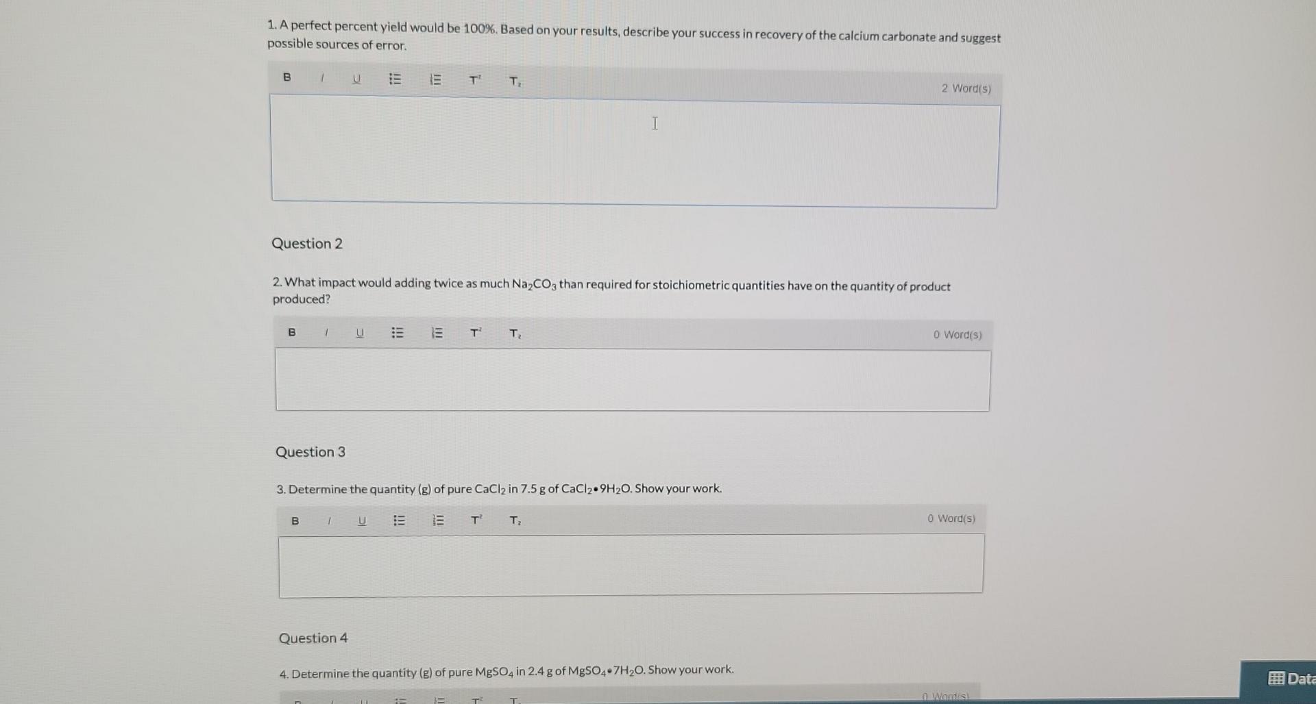 Solved Experiment 1 Data Table 1: Stoichiometry Values | Chegg.com