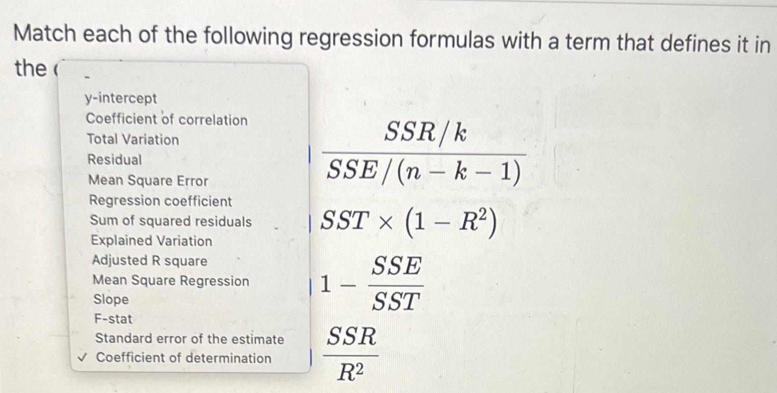 Match each of the following regression formulas with | Chegg.com