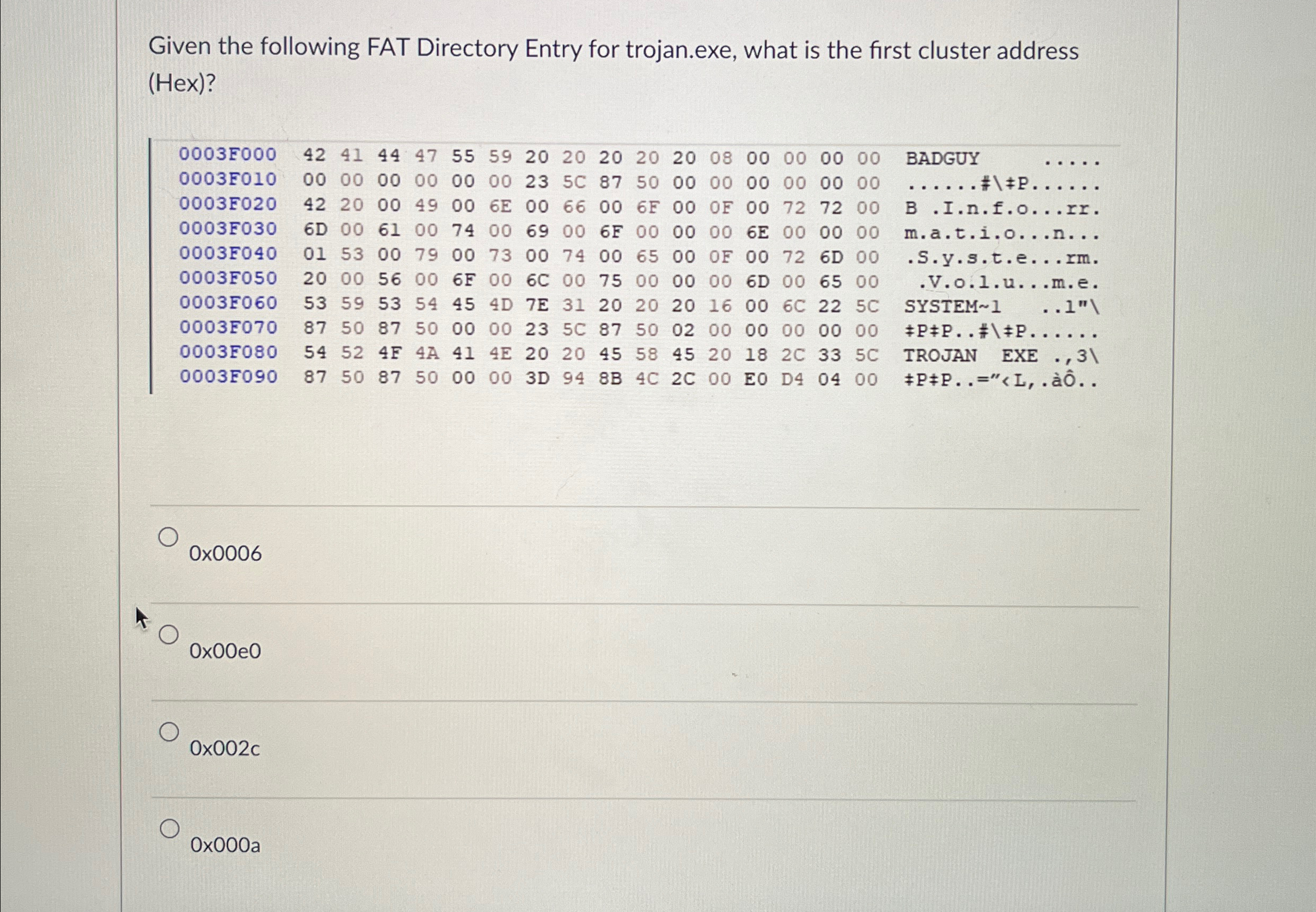 Solved Given the following FAT Directory Entry for | Chegg.com