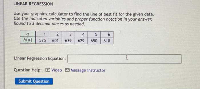 Solved Use your graphing calculator to find the line of best | Chegg.com