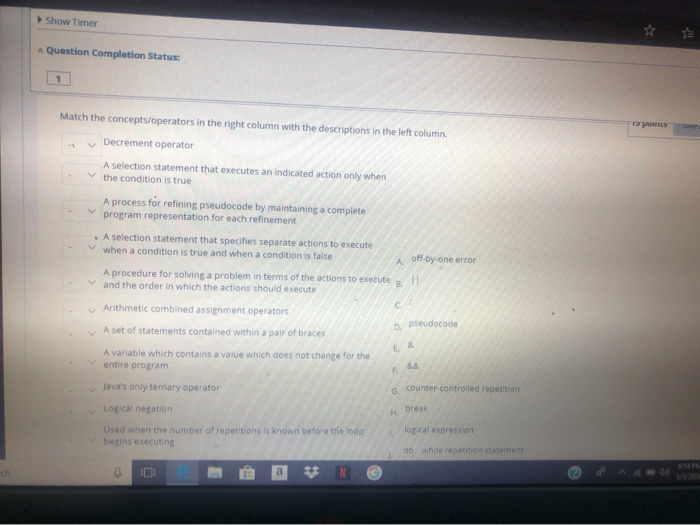Solved Show Timer Question Completion Status: Match the | Chegg.com