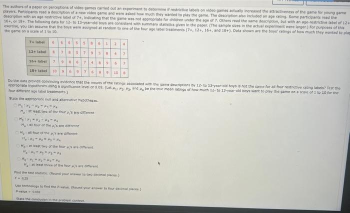 Solved The autsors of a paper on perceptions of video games | Chegg.com