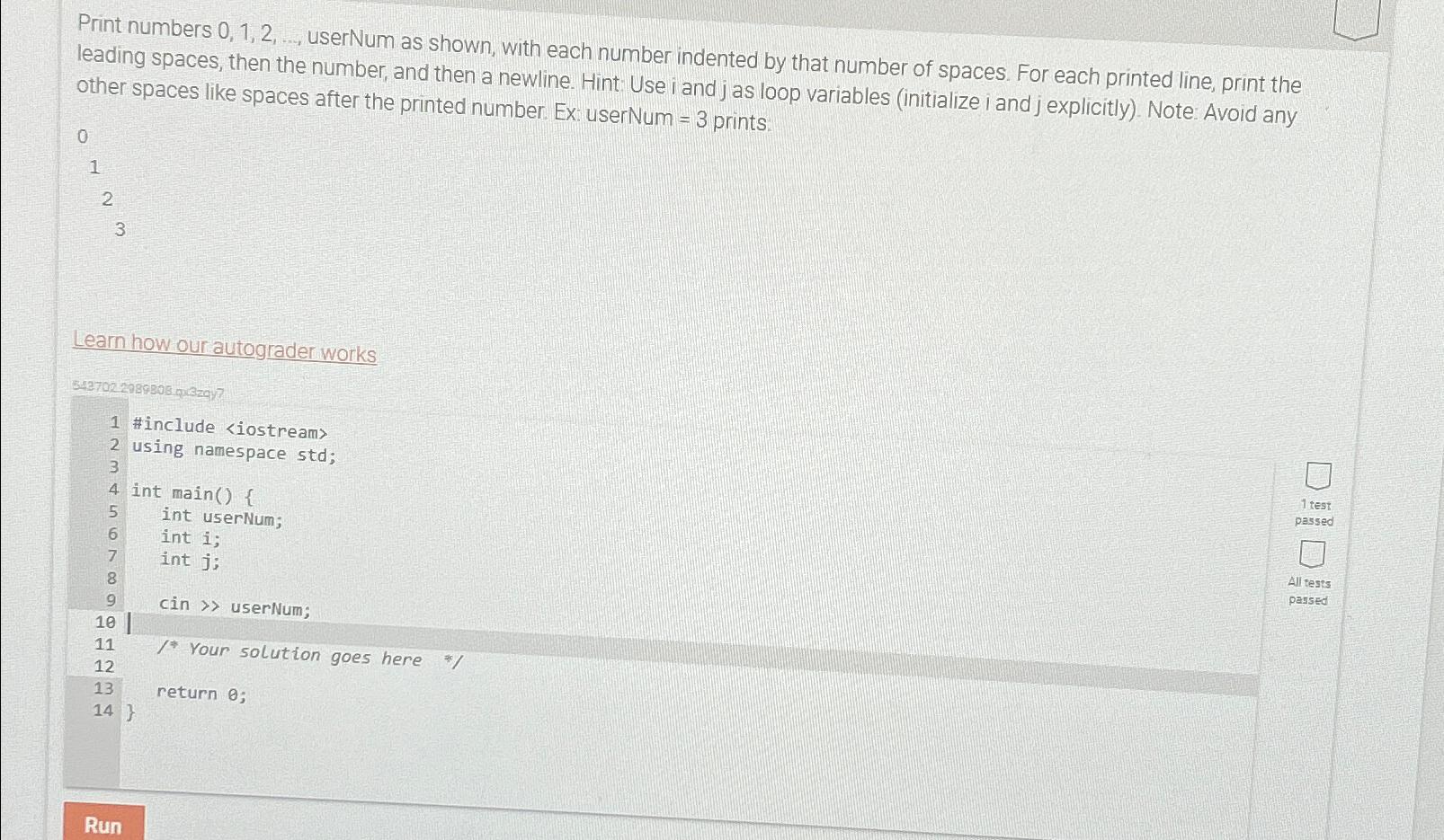 Solved Print numbers 0,1,2,dots, userNum as shown, with each | Chegg.com