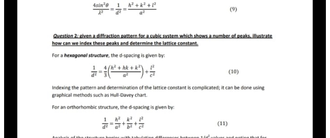 Solved 4sin2θλ2=1d2=h2+k2+l2a2Question 2: given a | Chegg.com
