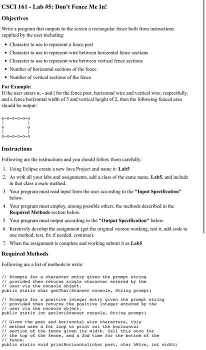 Solved CSCI 161 - Lab # 5: Don't Fence Me In! Objectives | Chegg.com