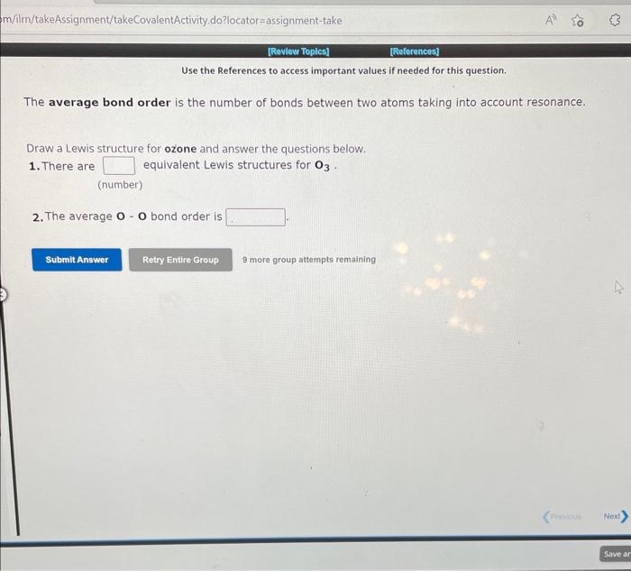 Solved The average bond order is the number of bonds between | Chegg.com
