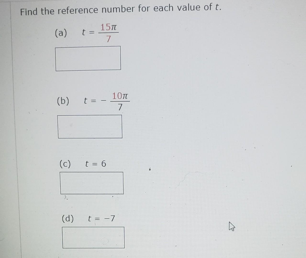 Solved Find the reference number for each value of t. (a) | Chegg.com