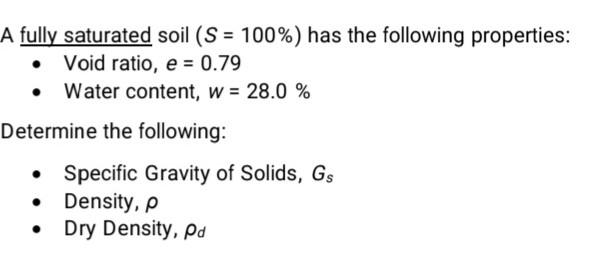 Solved A fully saturated soil (S=100%) has the following | Chegg.com