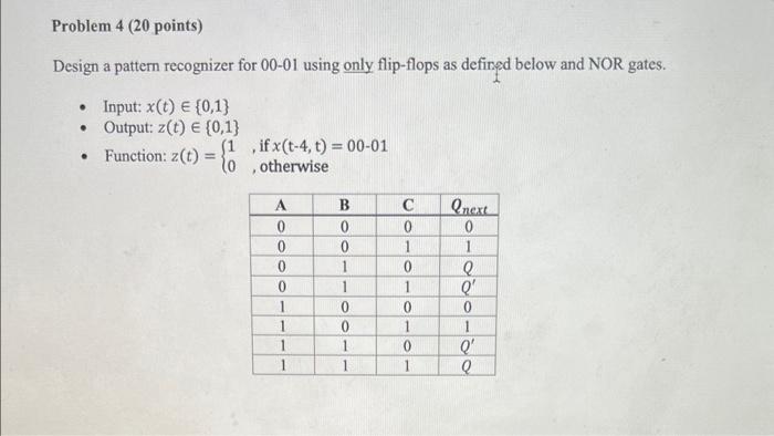 Solved Design a pattern recognizer for 00-01 using only | Chegg.com