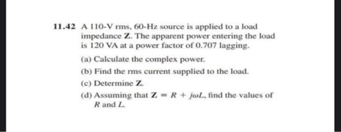 Solved 11.42 A 110-V rms, 60-Hz source is applied to a load | Chegg.com