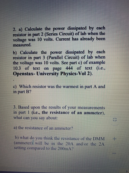 2. a) Calculate the power dissipated by each resistor | Chegg.com
