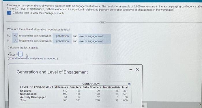 Solved A survey across generations of workers gathered data | Chegg.com