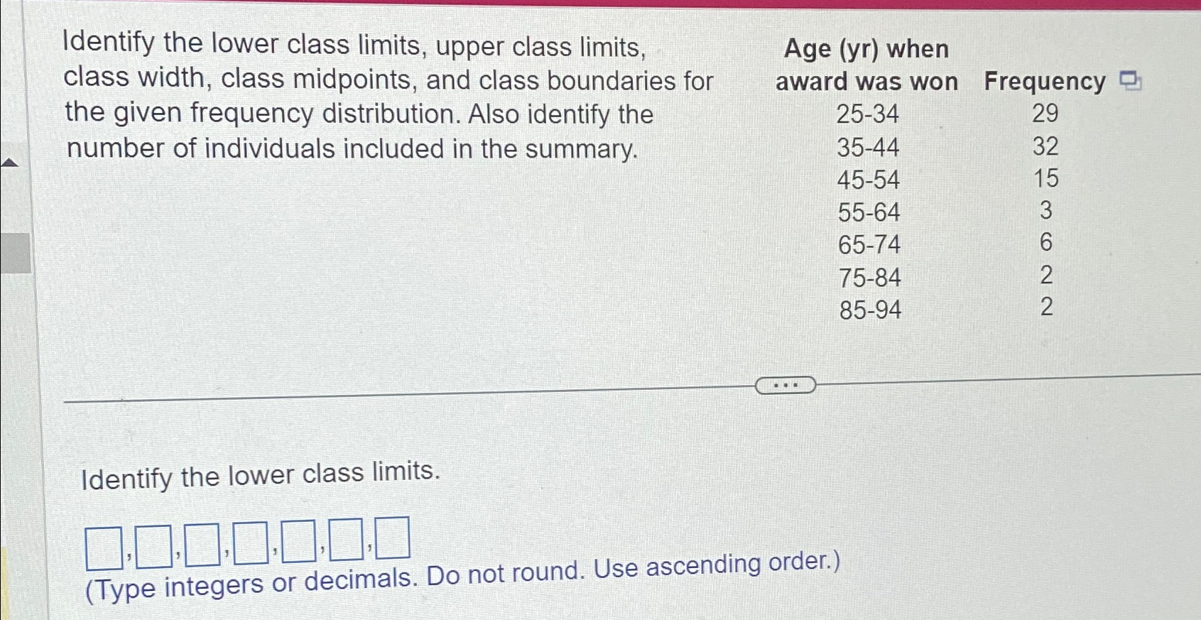 Solved Identify the lower class limits, ﻿upper class limits, | Chegg.com