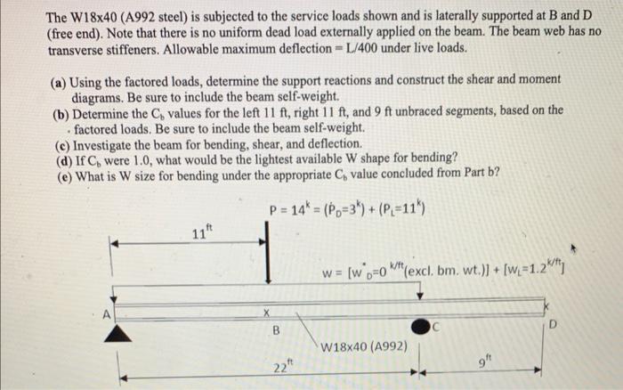Solved The W18x40 (A992 steel) is subjected to the service | Chegg.com