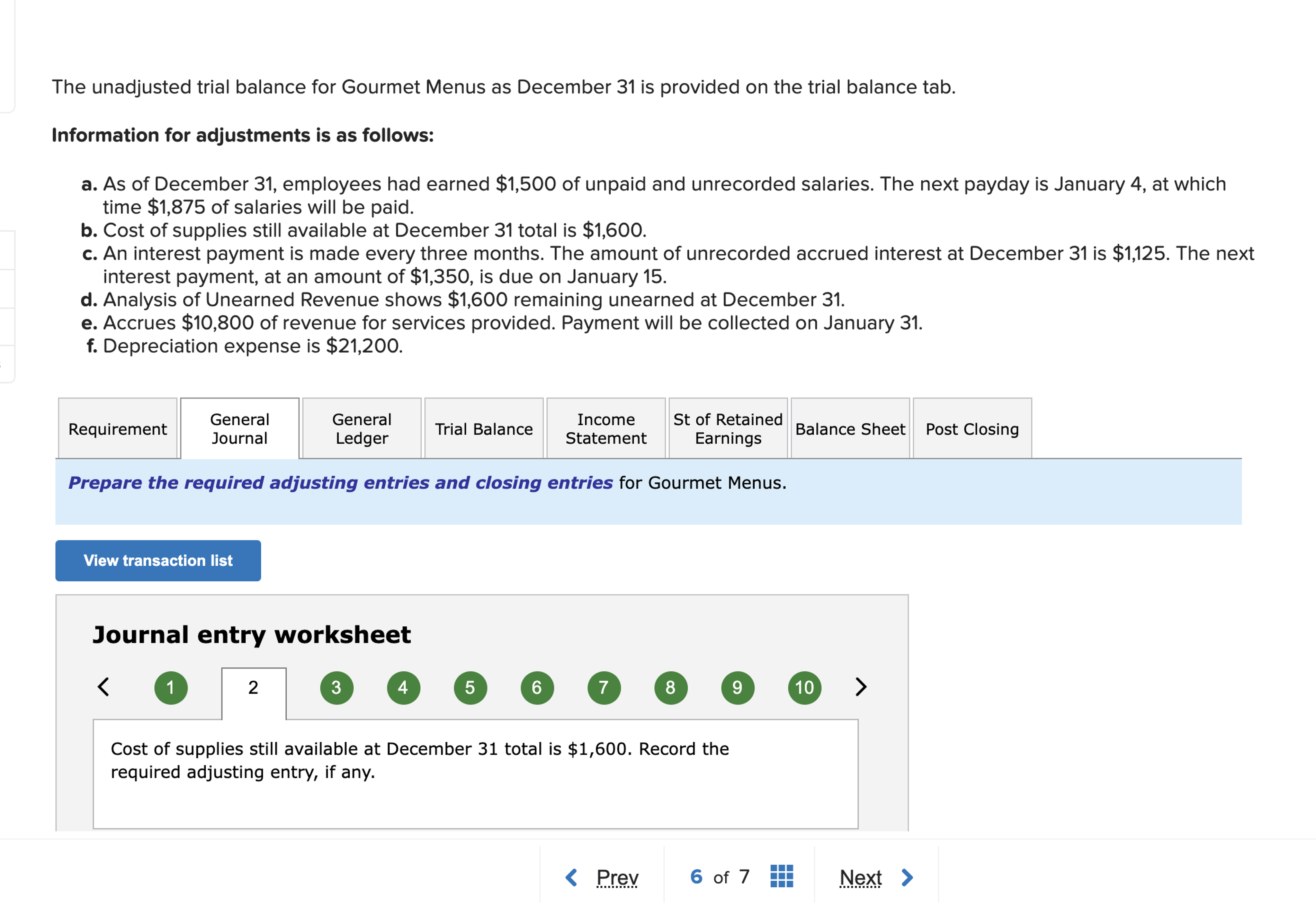 Solved The unadjusted trial balance for Gourmet Menus as | Chegg.com