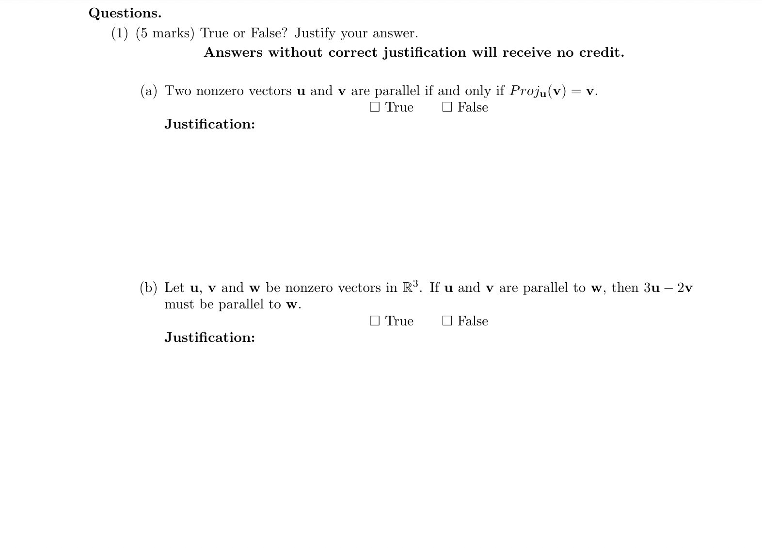 Solved Questions.(1) (5 ﻿marks) ﻿True or False? Justify your | Chegg.com