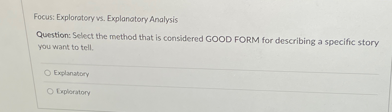 Solved Focus: Exploratory vs. ﻿Explanatory AnalysisQuestion: | Chegg.com