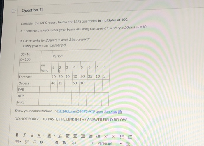 Solved Question 12 Consider the MPS record below and MPS | Chegg.com