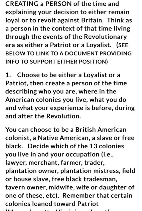 CREATING a PERSON of the time and explaining your | Chegg.com