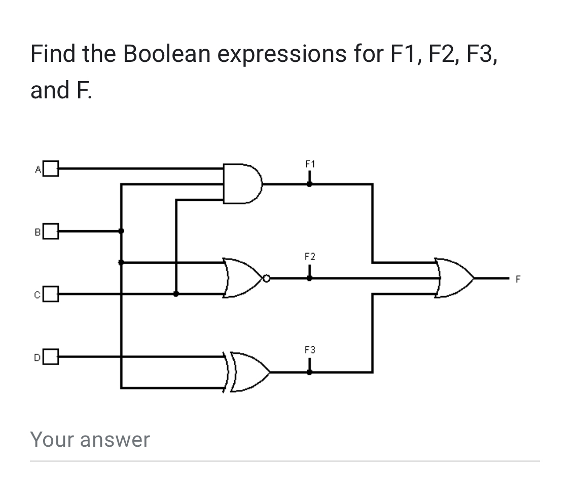 Solved Find the Boolean expressions for F1, ﻿F2, ﻿F3, ﻿and | Chegg.com