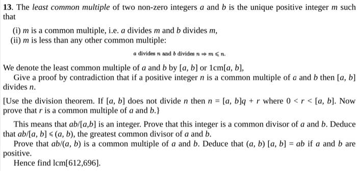 Solved 13. The least common multiple of two non-zero | Chegg.com
