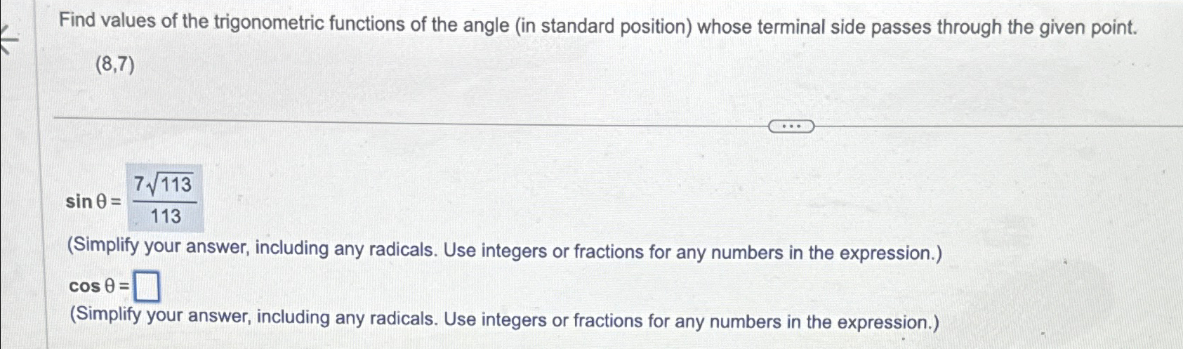 Solved Find values of the trigonometric functions of the | Chegg.com