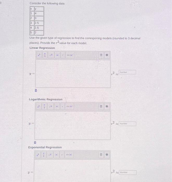 Solved Consider the following data Use the given type of | Chegg.com
