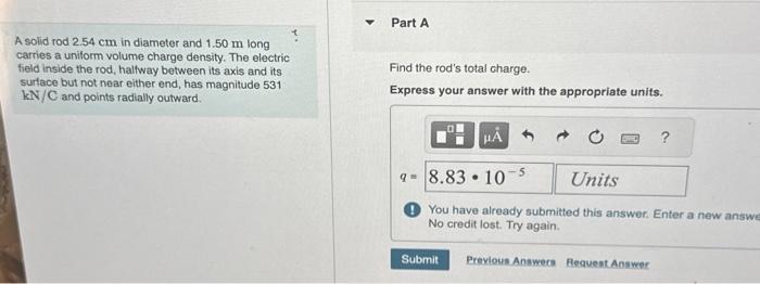 Solved A solid rod 2.54 cm in diameter and 1.50 m long | Chegg.com