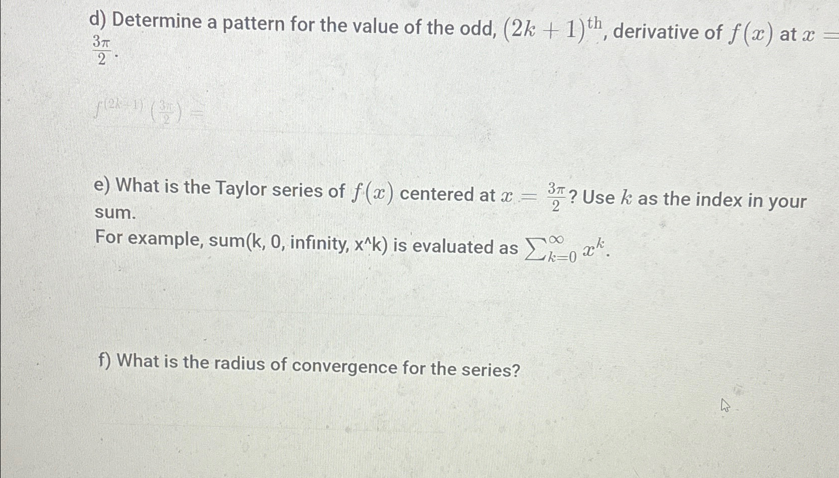 Solved f(x)=cos(-4x)a) ﻿Find the following derivatives of | Chegg.com