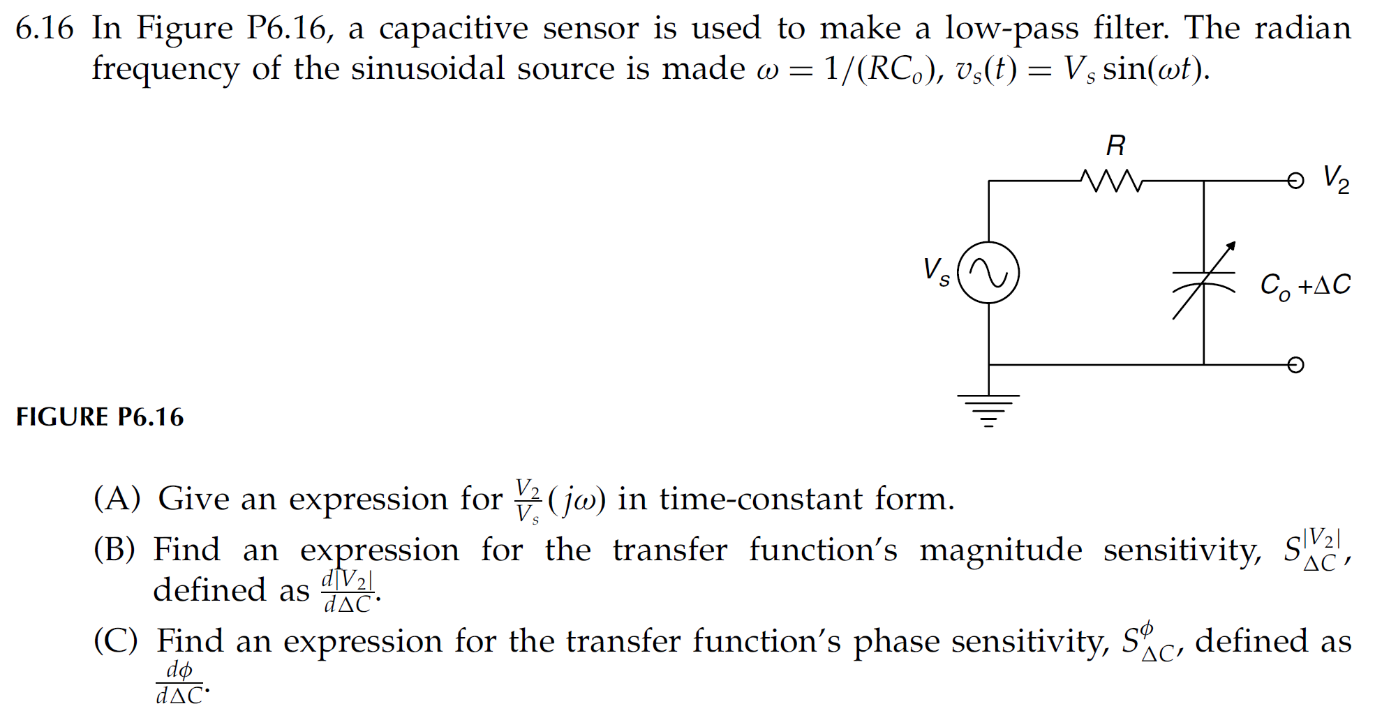 Solved 6.16 ﻿In Figure P6.16, ﻿a capacitive sensor is used | Chegg.com