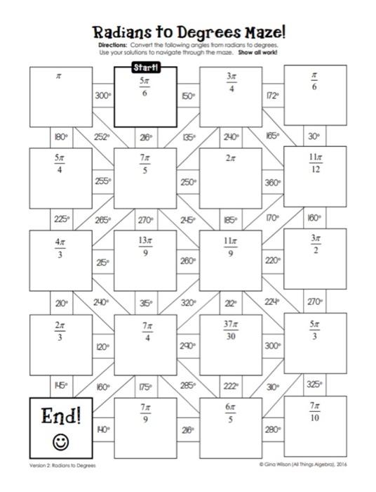 Solved Radians fo Degrees Maze! Directions Convert the | Chegg.com