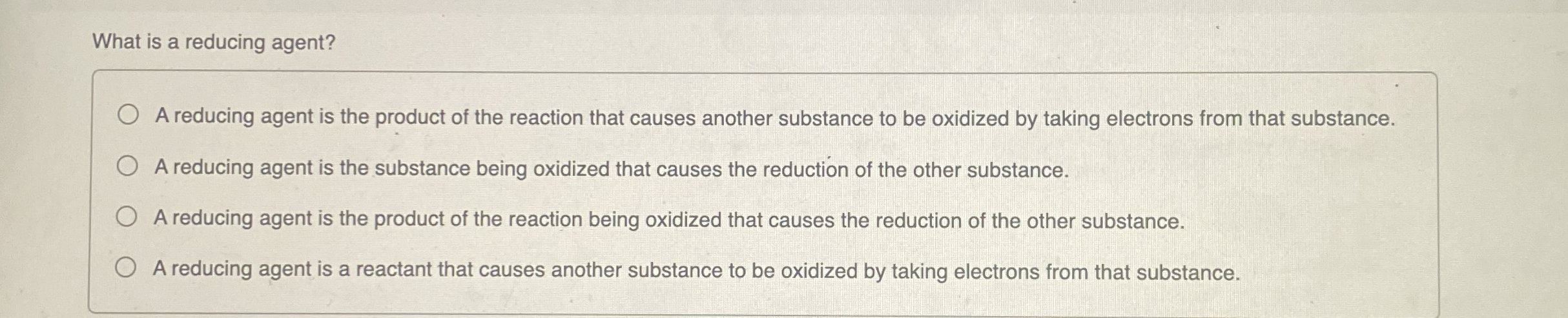 Solved What is a reducing agent?A reducing agent is the | Chegg.com