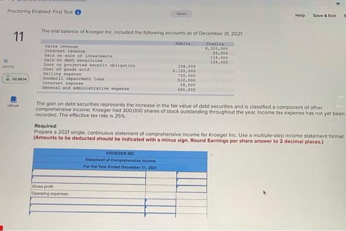 Solved Proctoring Enabled: First Test Help Save & Exit 도 The | Chegg.com
