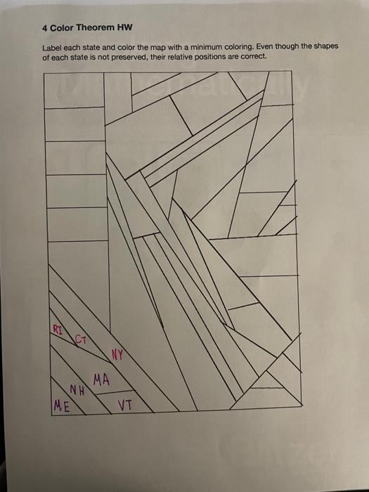 Solved 4 Color Theorem HW Label each state and color the map | Chegg.com
