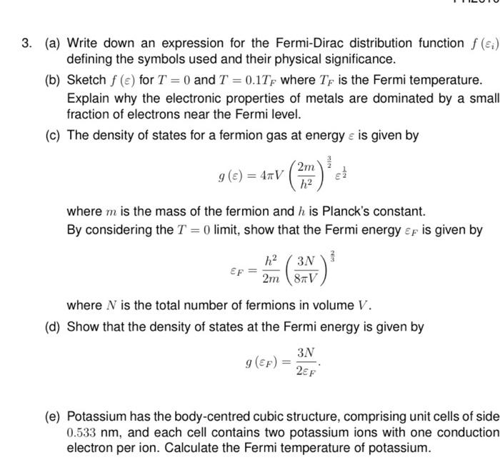 Solved 3. (a) Write down an expression for the Fermi-Dirac | Chegg.com