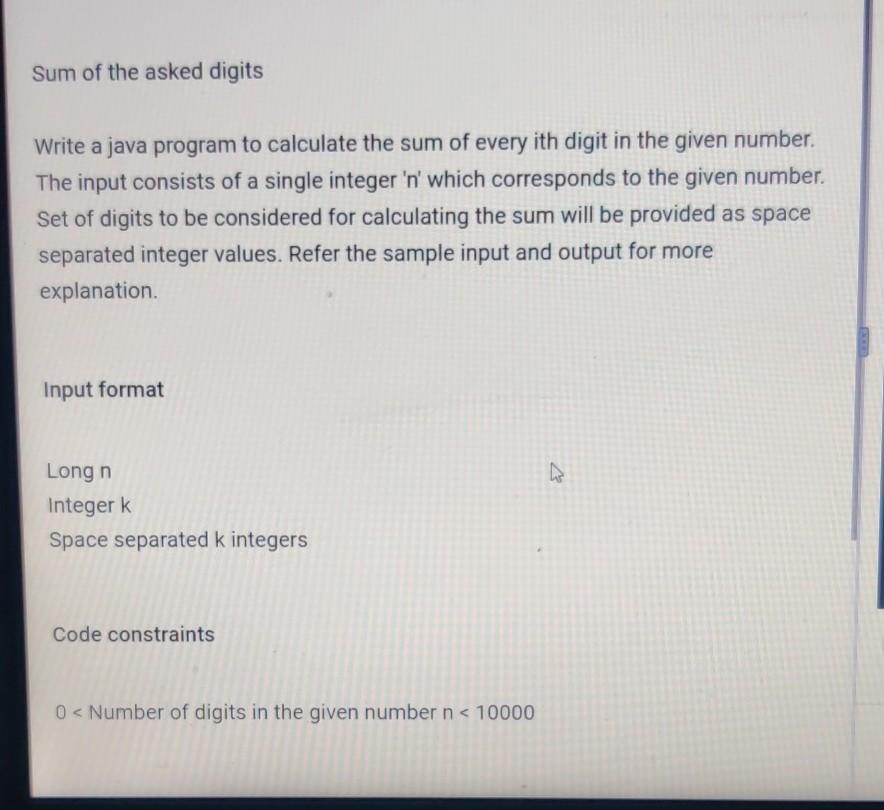 Solved Sum Of The Asked Digits Write A Java Program To 0627