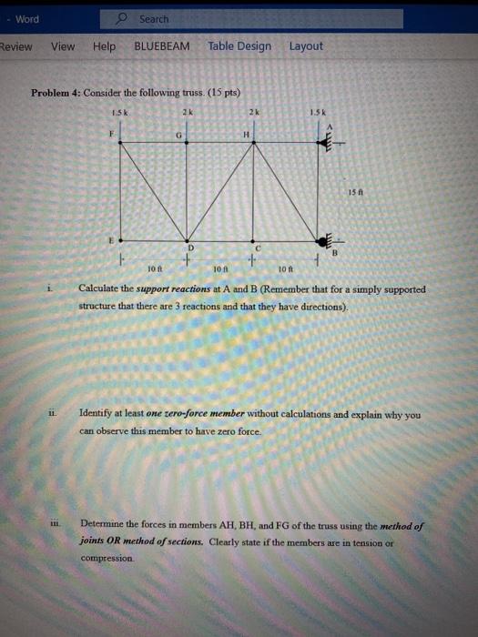 Solved Word Search Review View Help BLUEBEAM Table Design | Chegg.com