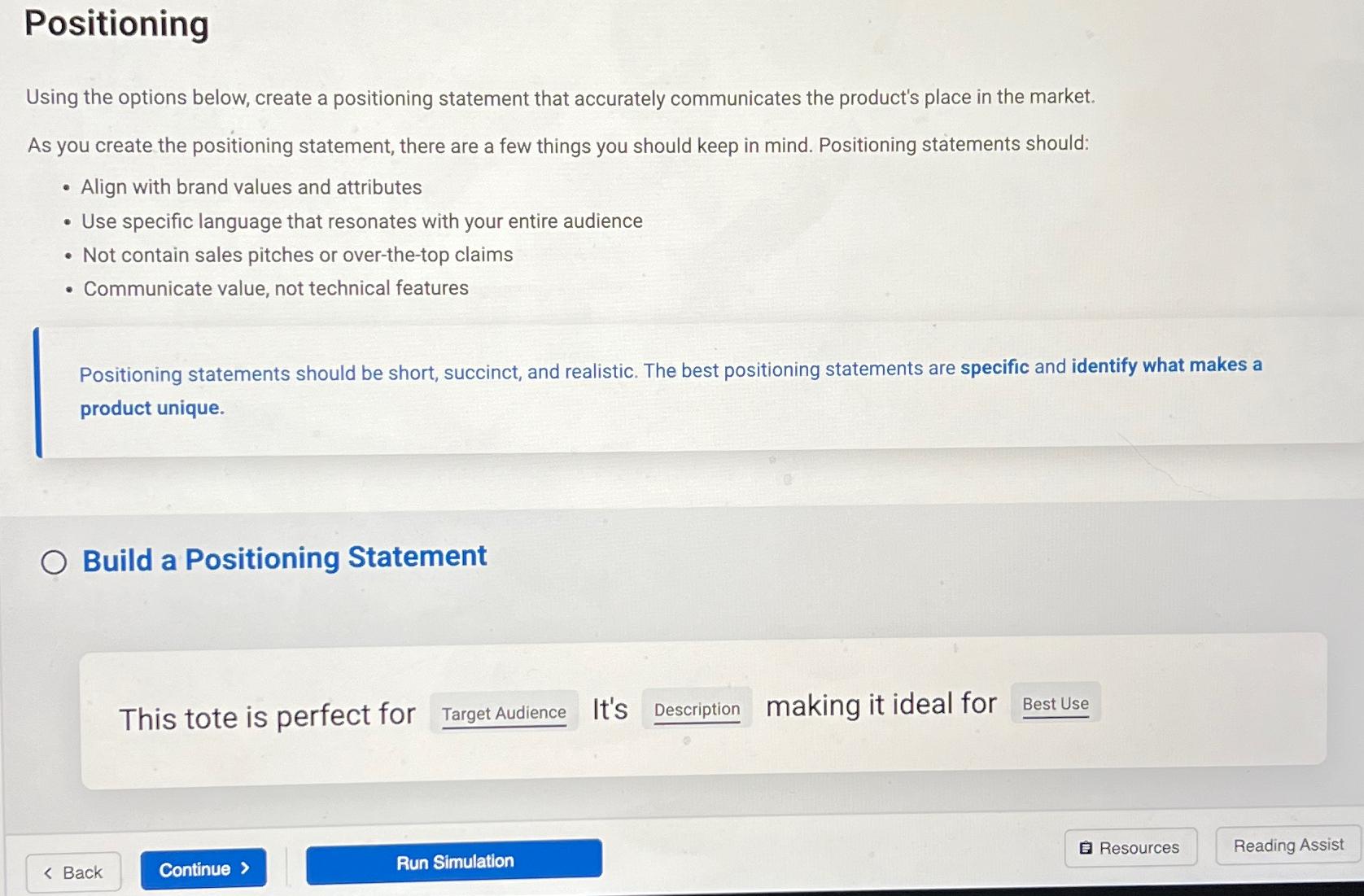 Solved PositioningUsing the options below, create a | Chegg.com
