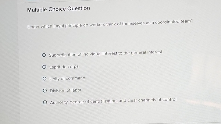 Solved Multiple Choice QuestionUnder which Fayol principle | Chegg.com