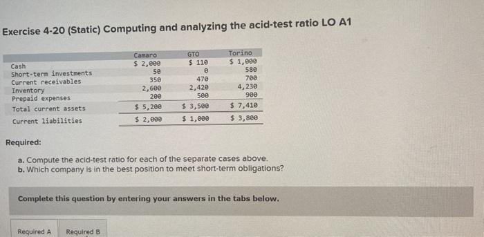 Solved Exercise 4-20 (Static) Computing and analyzing the | Chegg.com