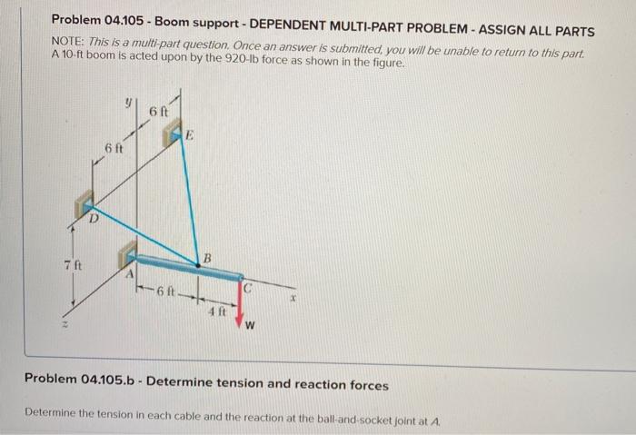 Solved Problem 04.105 - Boom support - DEPENDENT MULTI-PART | Chegg.com