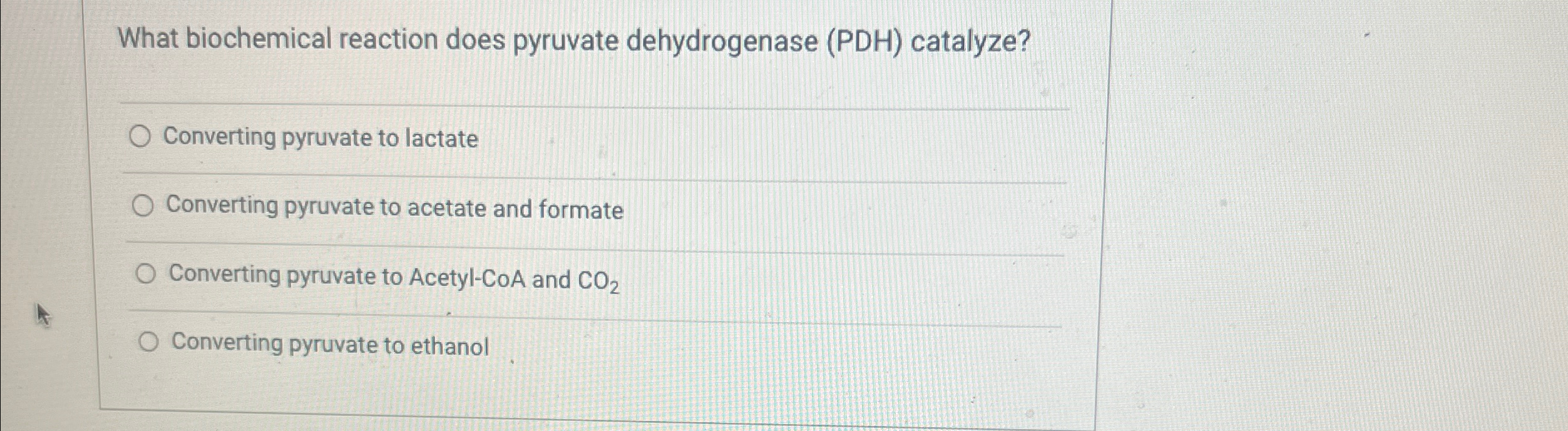 Solved What biochemical reaction does pyruvate dehydrogenase | Chegg.com